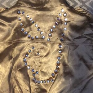 Jackets & Coats | Gold Satin Ruffled Zip Front Smocked Waist Jacket ...